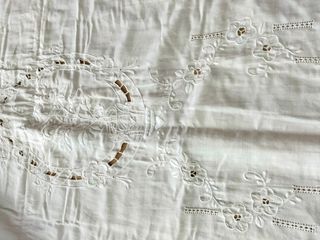 Tenda in puro lino, vintage, anni '50, ricamata 