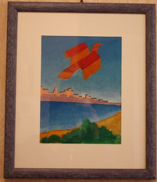 Quadro con uccello con paesaggio P. Mengoni