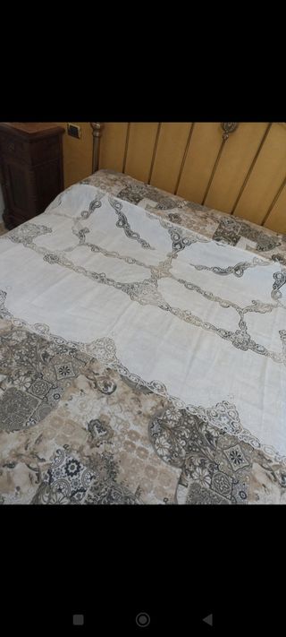 balza in lino ricamata a mano metri 2, 70 x 1,15