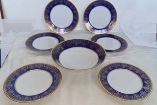 6 Piatti e insalatiera blu-oro Bavaria