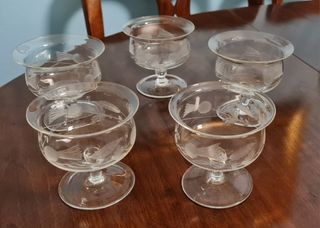 Set 5 coppette in cristallo con serigrafie