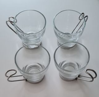 Set 4 tazzine da caffè in vetro e metallo nuove