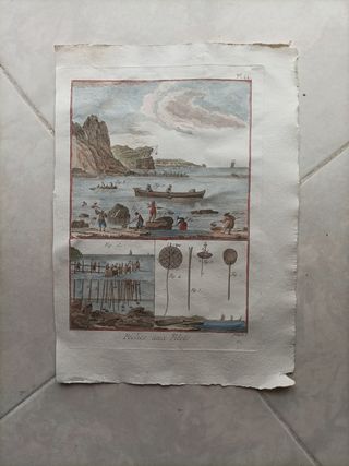 1765 Stampa antica Diderot Pesca con la rete