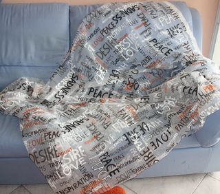 tessuto per tenda con scritte