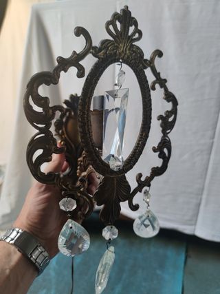 Lampadario + bagiour vintage in ottone e cristallo