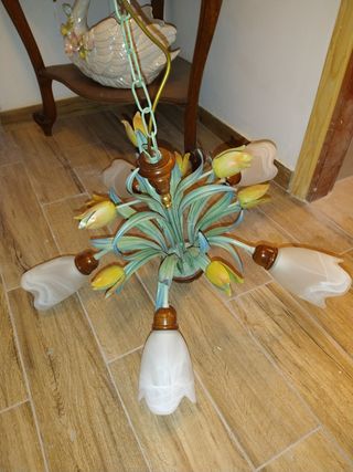 Lampadario in ferro e legno cinque luci