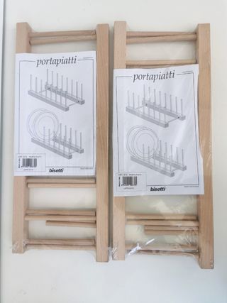 set 2 pezzi porta piatti Bisetti legno dispenser