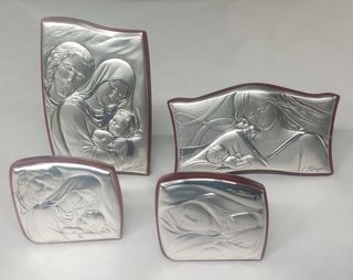 Set di 4 icone religiose in radica e Argento 800%