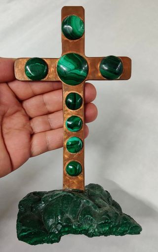 Croce benefica in rame e preziosa Malachite Brasil