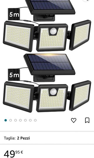 coppia di faretti solari con cavo si 5 metri