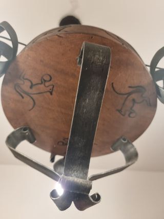 LAMPADARIO VINTAGE CACCIATORI, IN LEGNO INTARSIAT