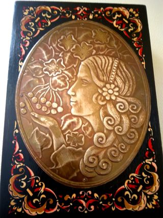 antico portagioie legno ottone