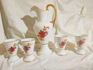 Brocca e 4 bicchieri ceramica Loucarte vintage