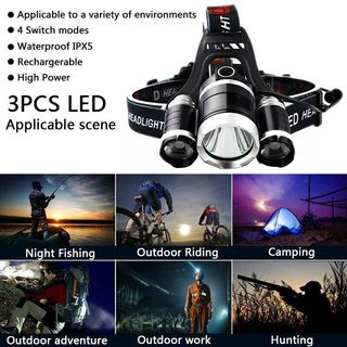 3 LED TORCIA FRONTALE RICARICABILE PROFESSIONALE