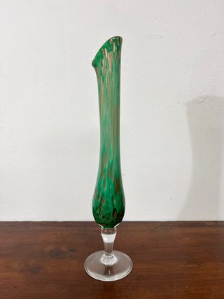 Vaso Monofiore in Vetro Francese Verde e Oro