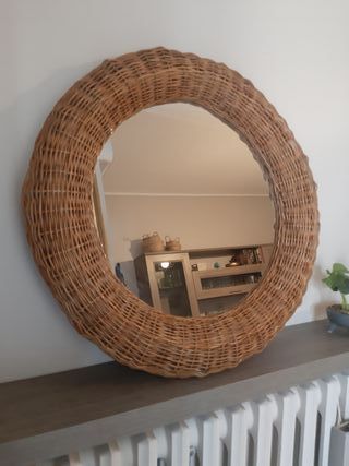 Specchio da Parete Rotondo Vimini Vintage Rattan