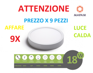 Plafoniera led 18w tondo faretto da soffitto 9 PZ