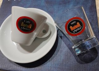 tazzina bar L'antico Caffe' e bicchierino vetro