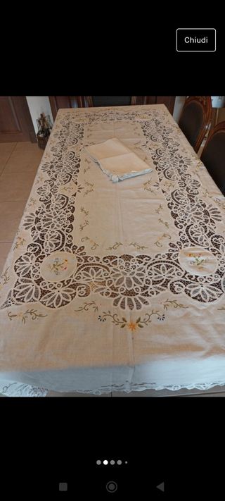 tovaglia lino  vintage ricamata da 12+tovaglioli