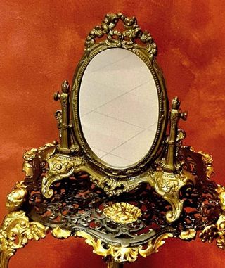 Antico specchio psiche basculante in ottone 28x24