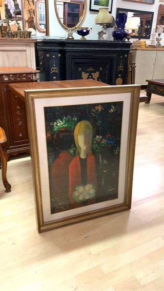 Olio su tela (donna con fiori )