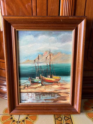 Quadro olio su tavola con cornice in legno