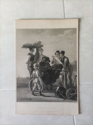 Stampa antica 1850 Leggendo il giornale