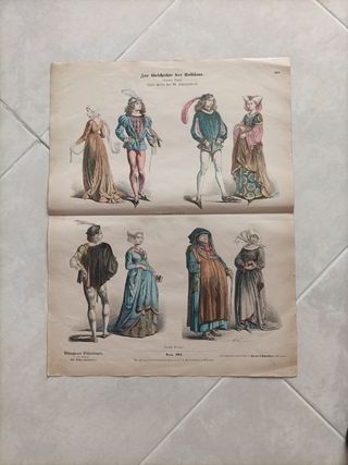 Stampa antica fine 800 Costumi Francia e Germania