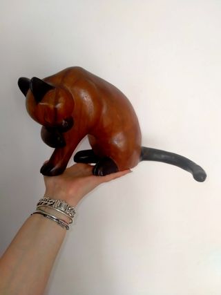 grande gatto in legno massello vintage