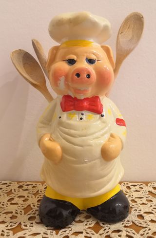 Portamestoli Vintage Chef Maialino in Ceramica