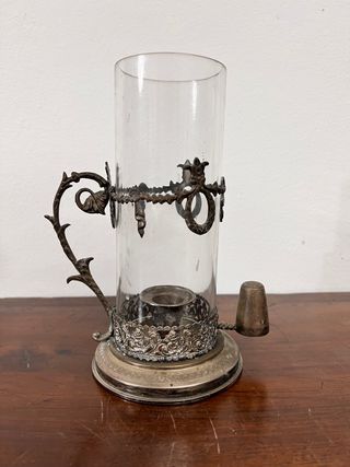 Portacandele in vetro e metallo argentato liberty