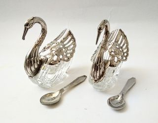 SALIERE COPPIA CIGNO cucchiaino VINTAGE vetro