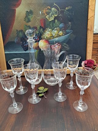 6 bicchieri calici acqua con brocca e bottiglia