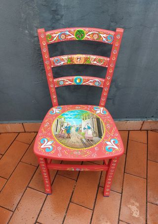 Sedia rossa dipinta a mano - carretto siciliano 2