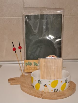 Set aperitivo ananas in porcellana bianca e legno