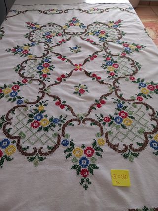 Tovaglia rettangolare antica a punto croce