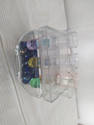 vintage glasses and holder.