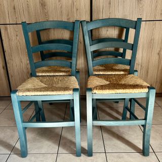 QUATTRO SEDIE BLU TRATTORIA IN LEGNO MASSELLO
