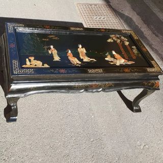 Tavolino da tè lacca cinese rilievi giada