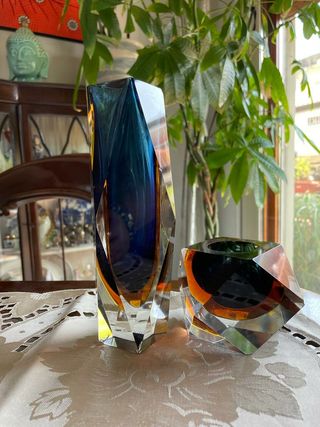 set vaso e accendino in vetro murano vintage