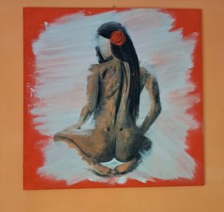 Quadro donna con rosa