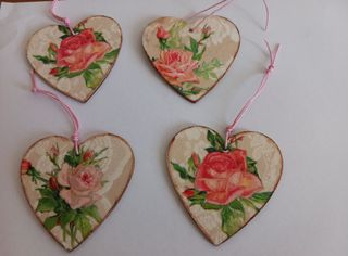 4 piccoli cuori legno decoupage rose