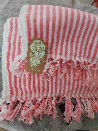 coppia asciugamani bagno righe fuxia cotone shabby