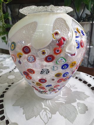 vaso vetro murano murrina foglia argento