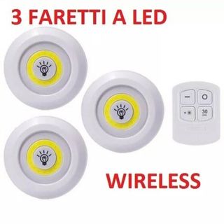 set 3 faretti luce led bianca con telecomando