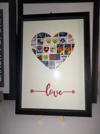 A4 Quadro cuore con Francobolli LOVE Americani