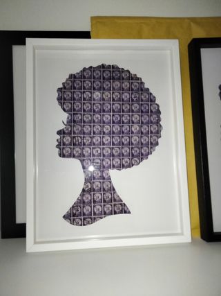 30x40 Quadro Sagoma donna Afro su Francobolli