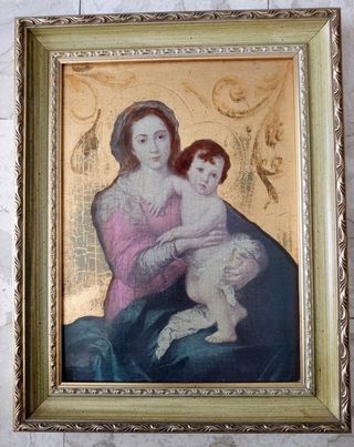 Madonna su legno in cornice verde e oro cm 40x50