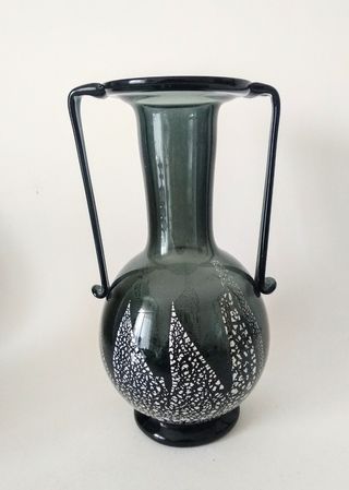 MURANO anni 30 (?) VASO vetro TONDO 2 ANSE grigio
