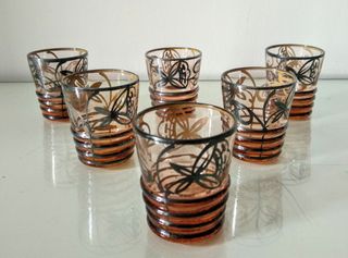 6 Bicchieri liquore Vetro rosa antico Vintage deco
